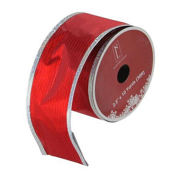 Northlight Shimmery Red & Silver Wired Christmas Ribbon