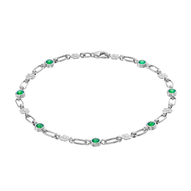 Kristen Kesho Sterling Silver Lab Created Emerald Flower Link Bracelet