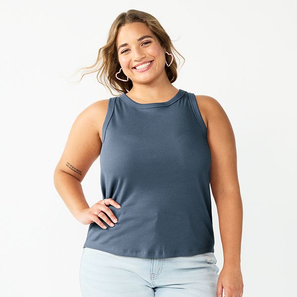 Juniors' Plus Size SO® High Neck Ribbed Tank Top