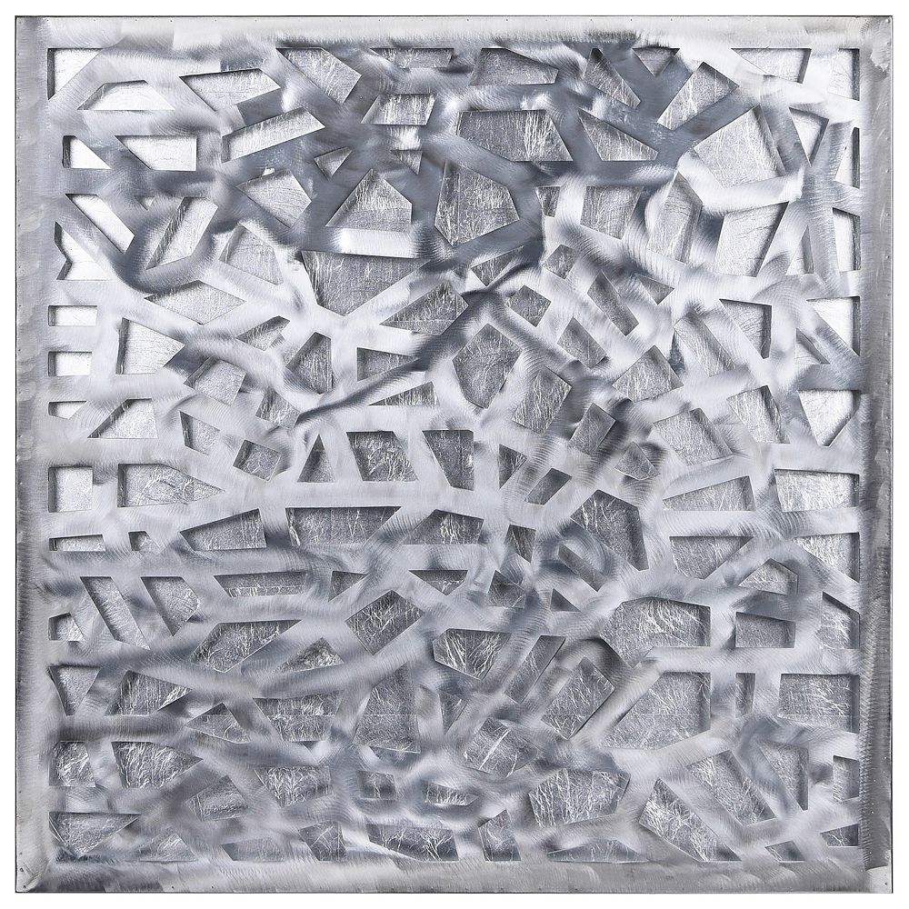 Silver Enigma Polished Steel Silver Leaf 3D Abstract Metal Wall Art
