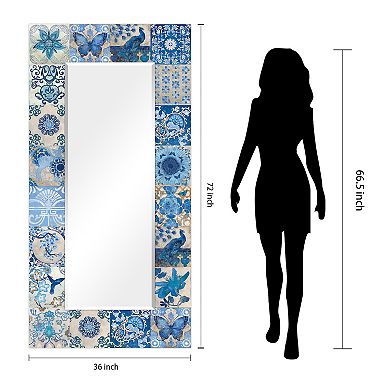 Blue & White Tiles Rectangular Beveled Mirror