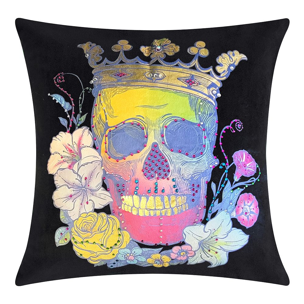 Edie@Home Halloween Velvet "Day of the Dead" Skeleton Throw Pillow