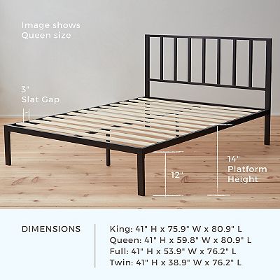 Lucid Dream Collection Metal Platform Bed with Vertical Bar Headboard White King