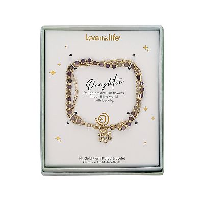 Love This Life Amethyst Bead Triple Strand Flower Bracelet Women s Size 7.5
