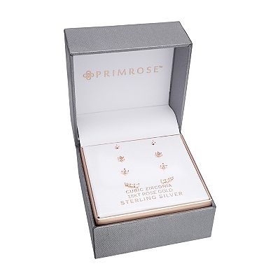 PRIMROSE 18k Rose Gold Cubic Zirconia 4 Pair Flower Stud Earring Set