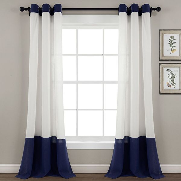 Lush Decor Faux Linen Grommet Colorblock Window Curtain Panel