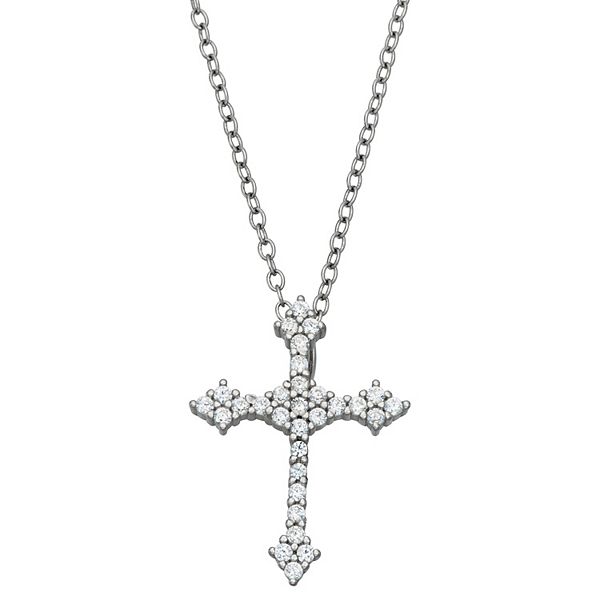 Contessa Di Capri Sterling Silver Cubic Zirconia Cross Pendant Necklace