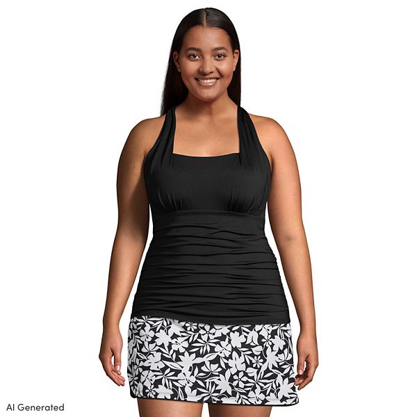 Plus Size Lands' End UPF 50 Squareneck Halter Tankini Swimsuit Top