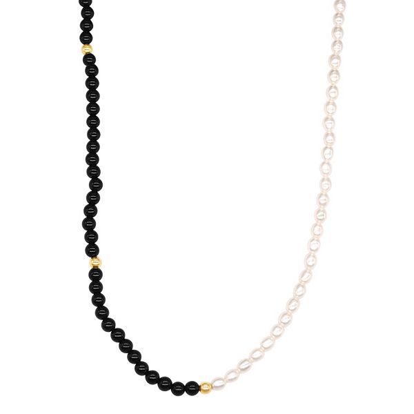Jewelmak 14k Gold Freshwater Cultured Pearl & Black Onyx Necklace