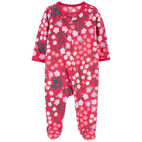 Baby Girl Carter's Floral & Fern Pattern Zip-Up Fleece Sleep & Play
