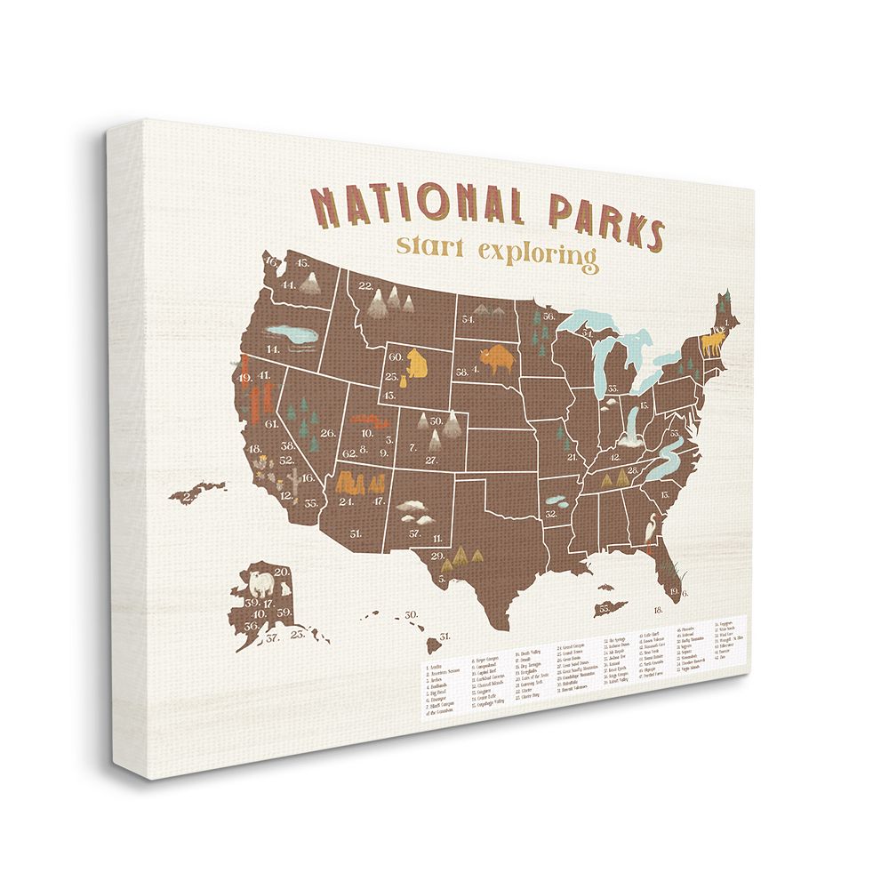 Stupell Home Decor National Parks Map Canvas Wall Art