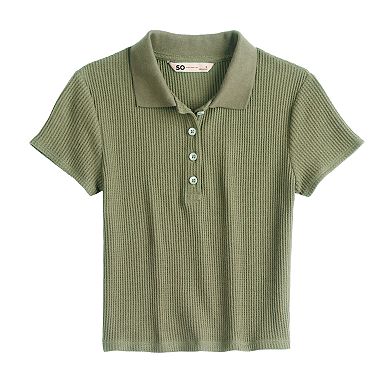 Juniors' SO® Ribbed Cropped Polo