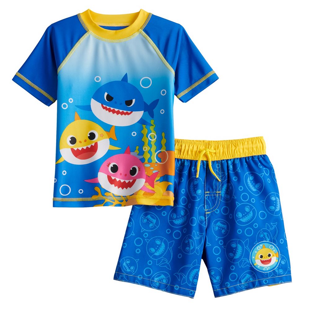 Toddler Boy Baby Shark Rashguard & Swim Trunks Set