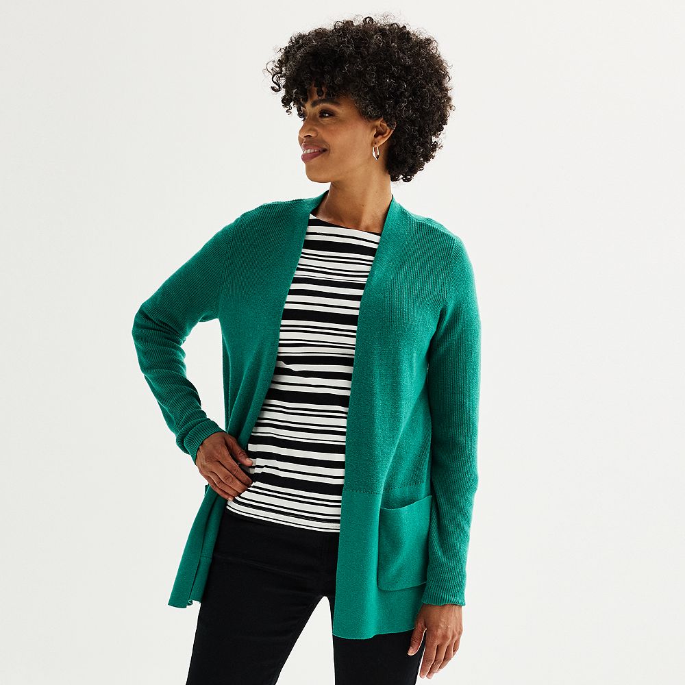 Petite Croft & Barrow® Classic Ribbed Open-Front Cardigan