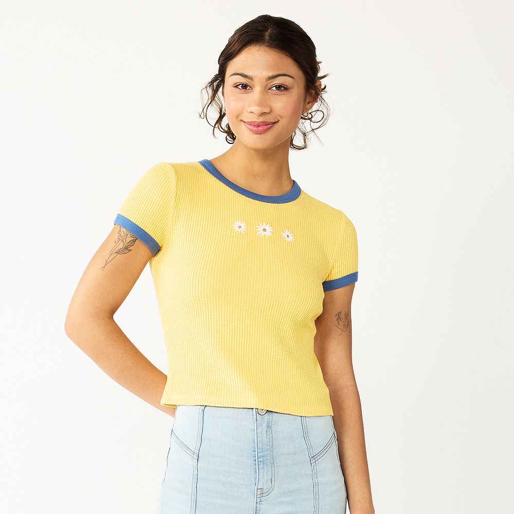 Juniors' SO® Cropped Ribbed Ringer Tee