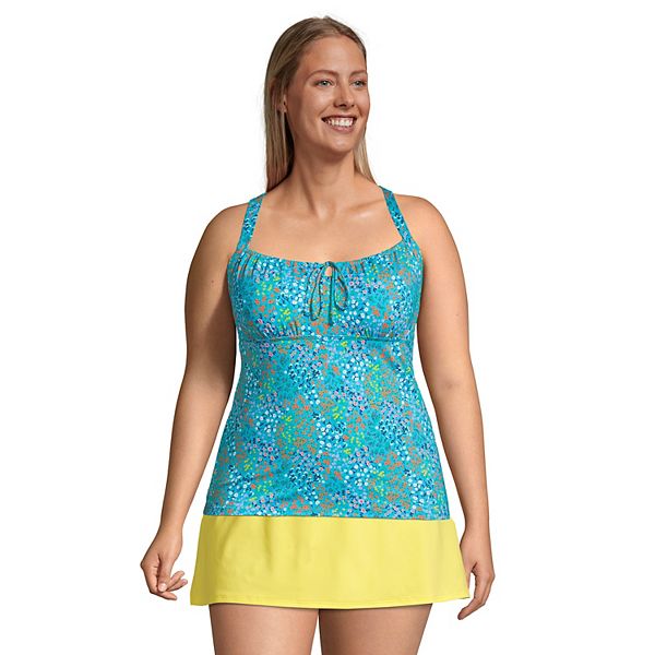 Plus Size Lands' End UPF 50 Tie-Front Underwire Bust Enhancer Tankini Top