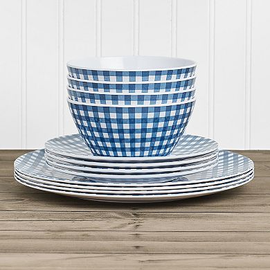 Dolly Parton 12-pc. Blue Gingham Melamine Dinnerware Set