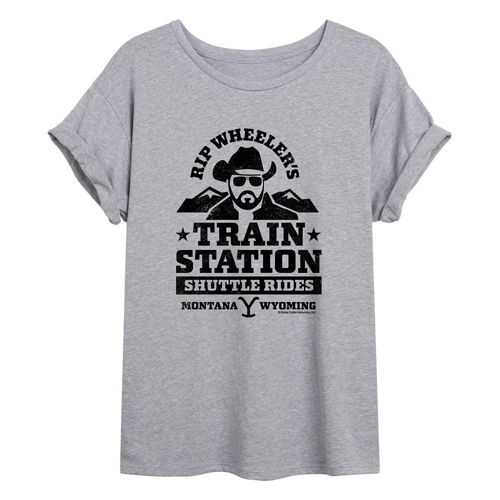 Juniors' Yellowstone Train Oversized Graphic Tee
