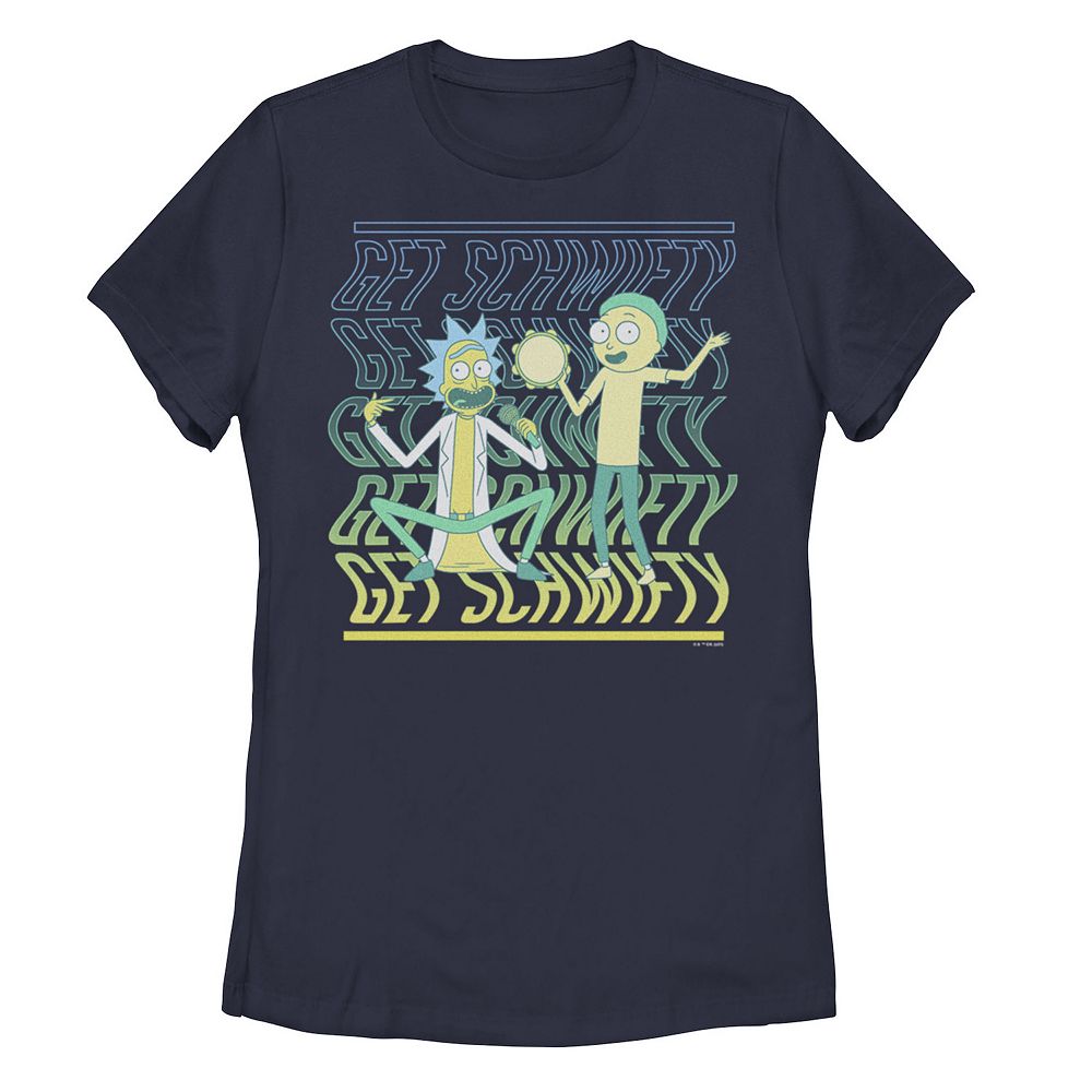 Juniors' Rick And Morty Get Schwifty Word Stack Portrait Graphic Tee