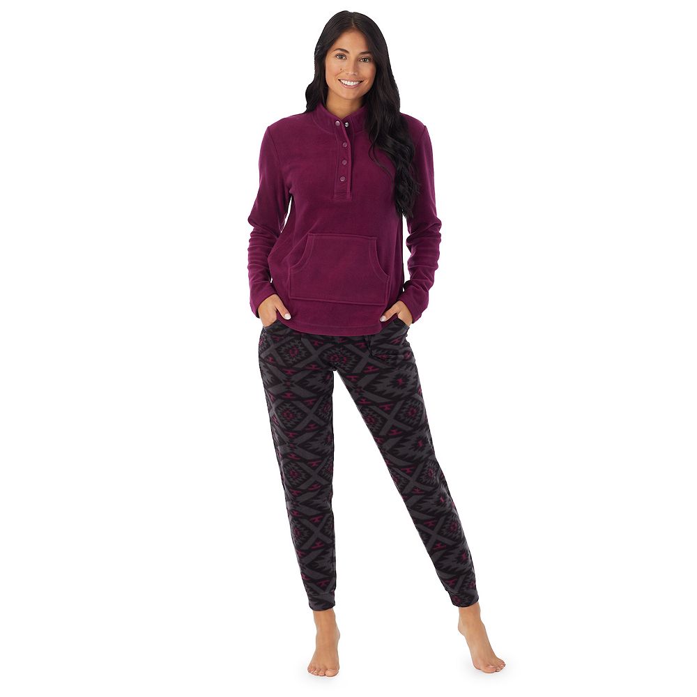 Womens Cuddl Duds Fleece Long Sleeve Pajama Top And Banded Bottom