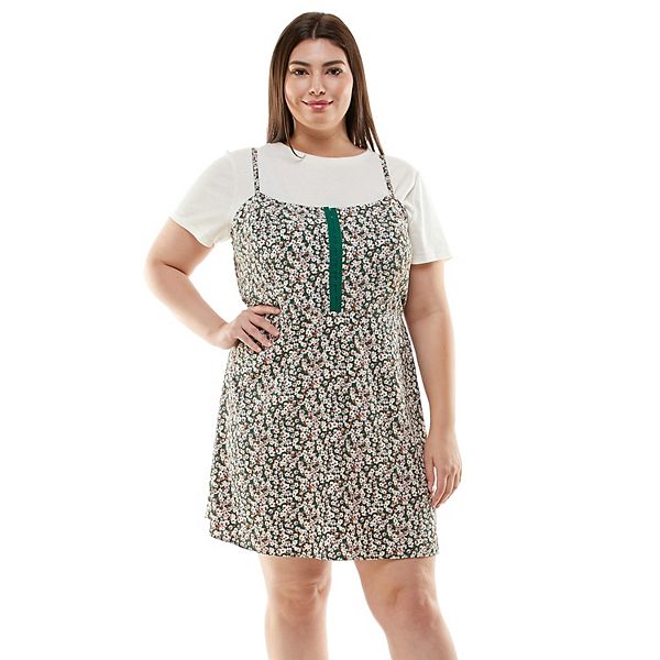 Juniors' Plus Size Lily Rose Print Fit & Flare Mini Dress And Tee Set