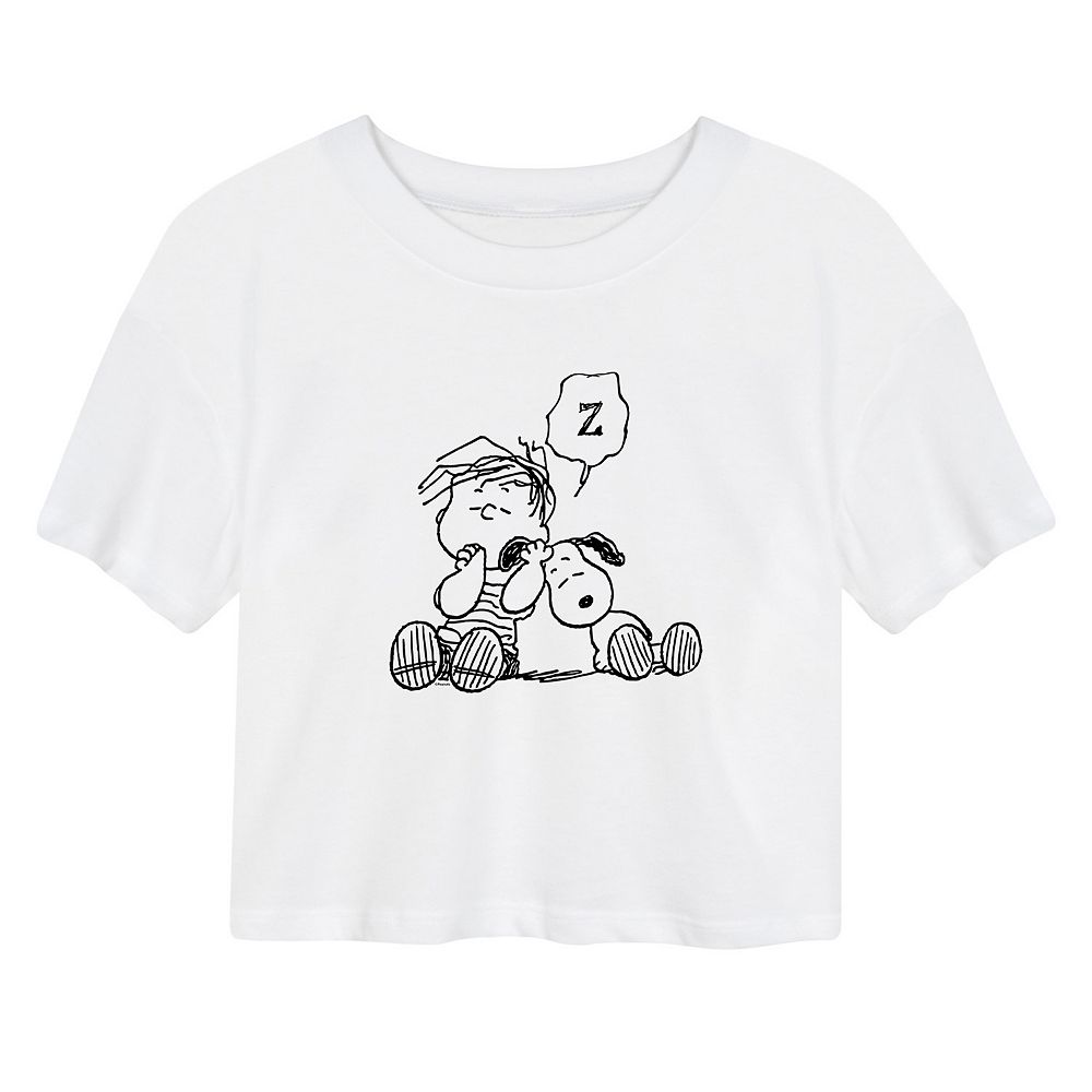 Juniors' Peanuts Snooze Graphic Cropped Tee