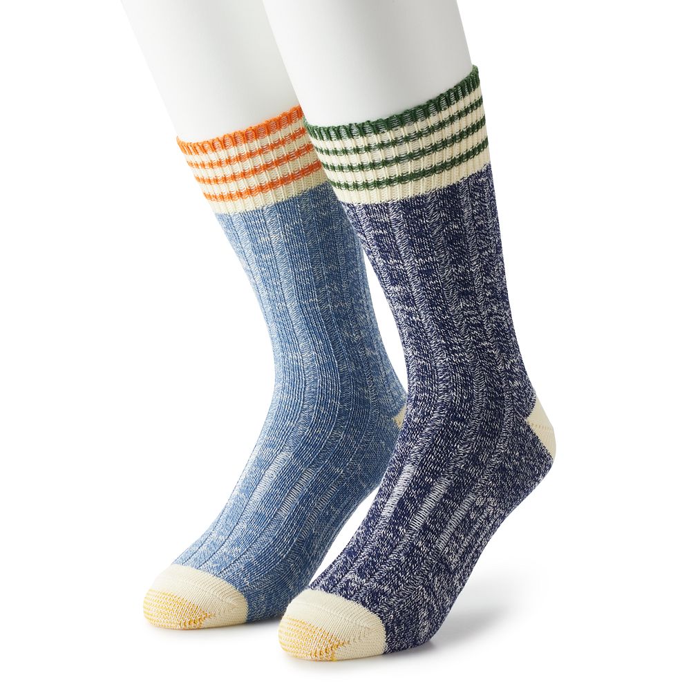 Mens's GOLDTOE® Top Striped Slub 2-Pack Crew Socks