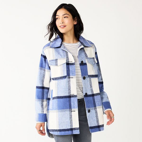 Juniors' Sebby Plaid Faux-Wool Shacket