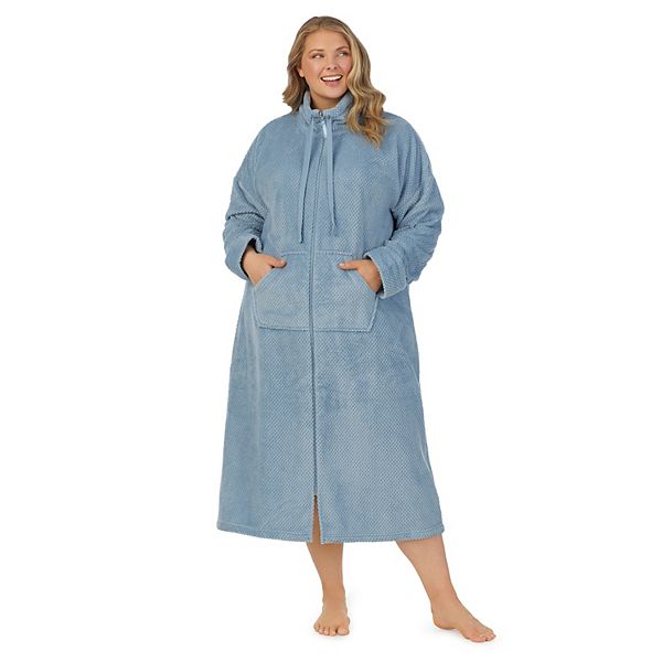 Plus Size Stan Herman Dimple Plush Cowlneck Zip Robe