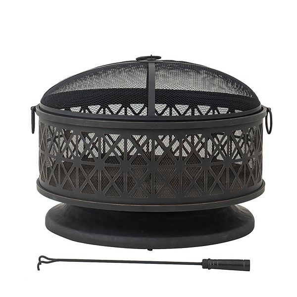 SUNJOY 30 Inch Outdoor Fire Pit, Patio Black Round Wood-Burning Steel ...