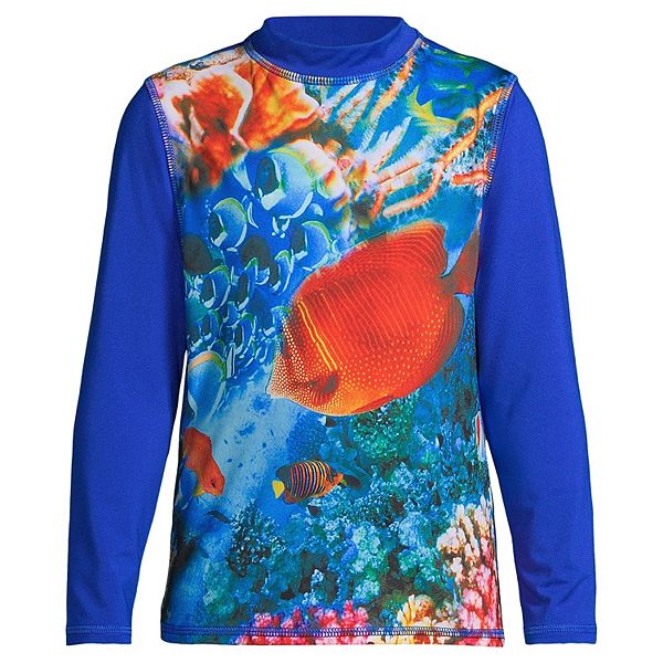 Boys 10-20 Lands' End Long Sleeve Tropical Fish Rash Guard in Husky