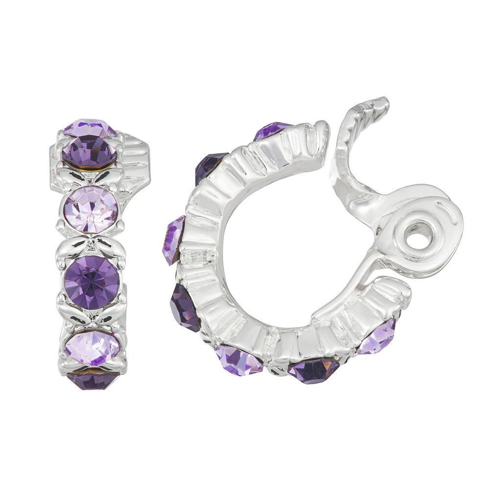 Napier Silver Tone Violet Stone Hoop Clip-On Earrings