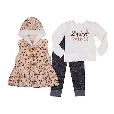 Baby & Toddler Girl Little Lass Faux Fur Hooded Vest, Long Sleeve Tee ...
