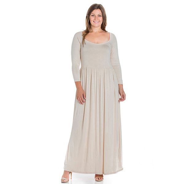 Plus Size 24seven Comfort Apparel Empire Waist Long Sleeve Pleated Maxi Dress