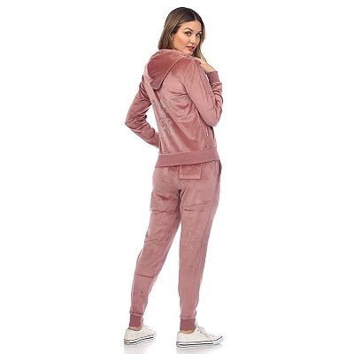 Women's White Mark Rhinestone 2-Piece Velour Tracksuit Set Women's White Mark Rhinestone 2-Piece Velour Tracksuit Set