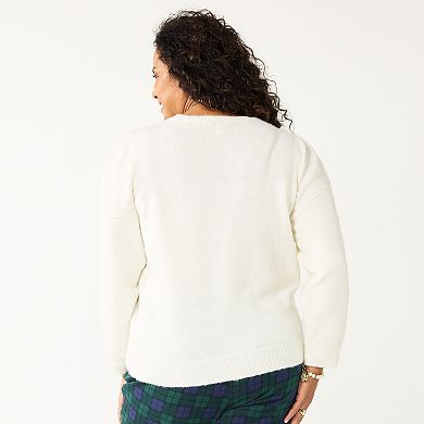 Plus Size Croft & Barrow® Puff-Sleeve Bobble Sweater
