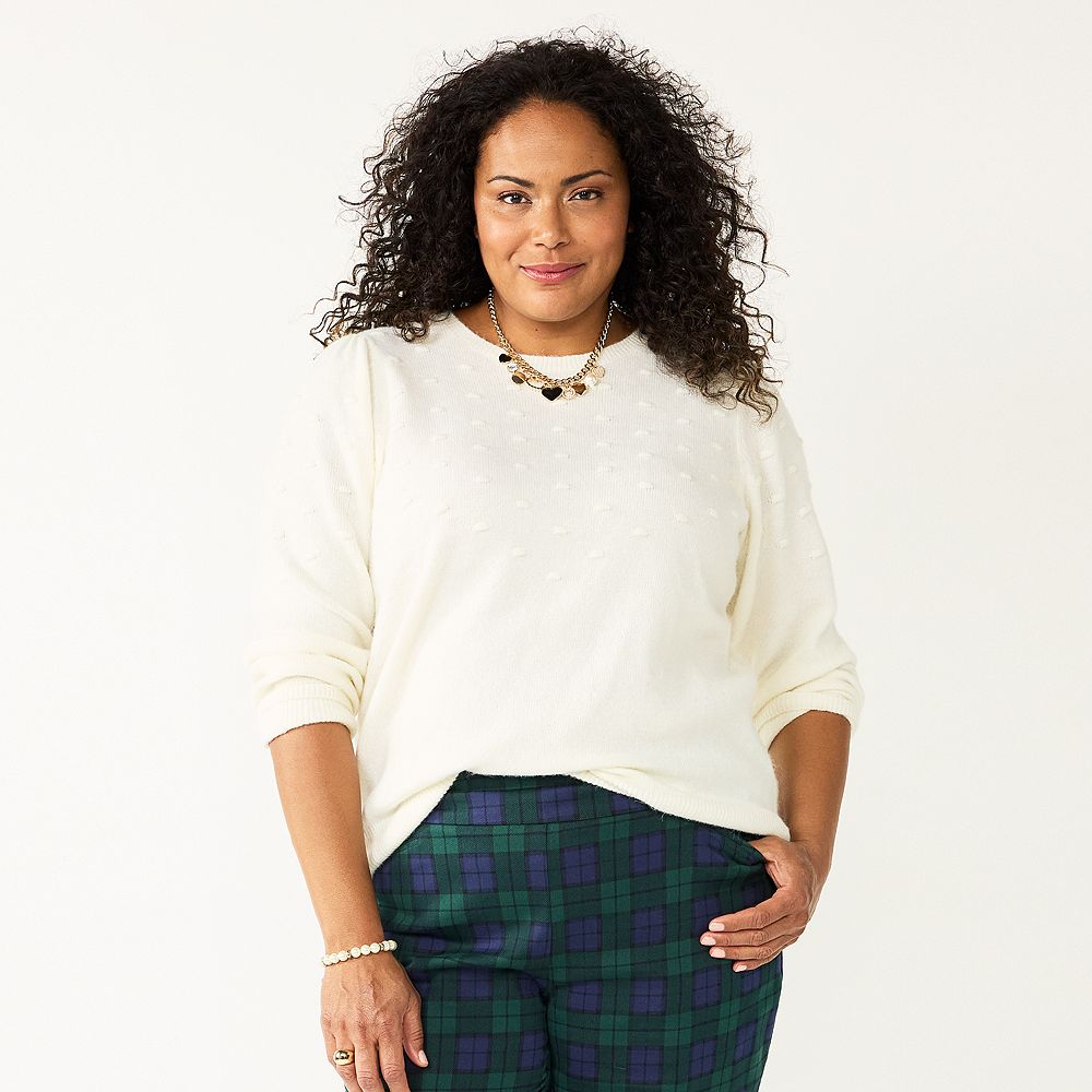 Plus Size Croft & Barrow® Puff-Sleeve Bobble Sweater