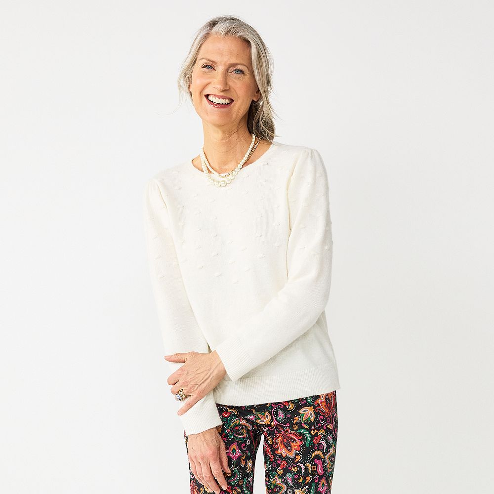 Petite Croft & Barrow® Puff Sleeve Bobble Sweater