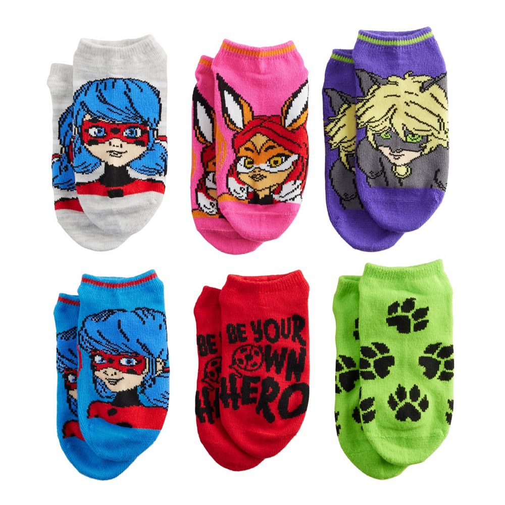 Girls Miraculous Ladybug 6 Pack No-Show Socks