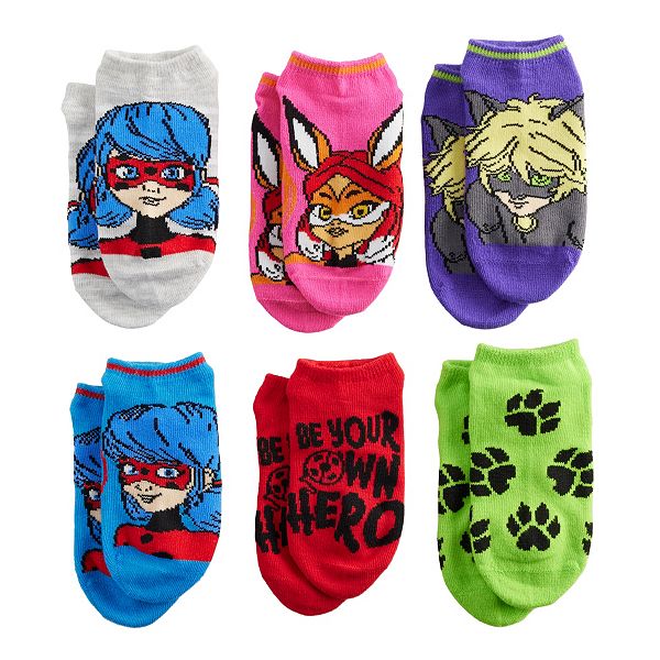 Girls Miraculous Ladybug 6 Pack No-Show Socks