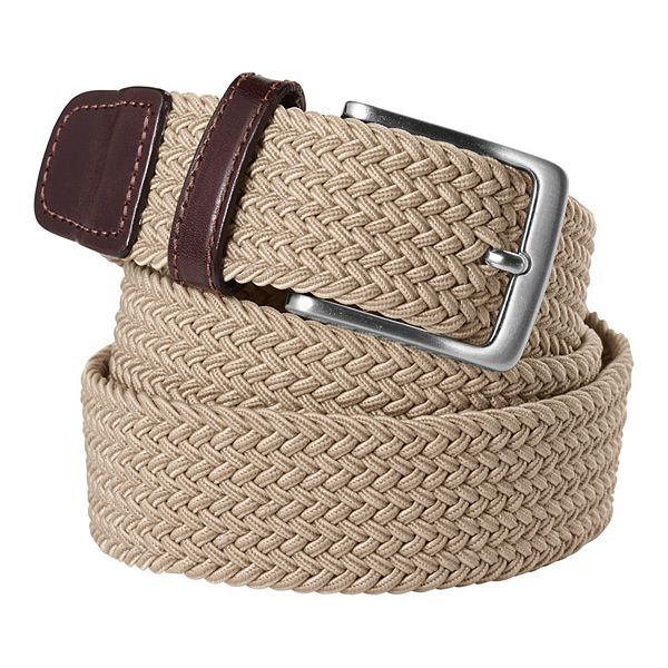 Big & Tall Lands' End Elastic Braid Leather Trim Belt