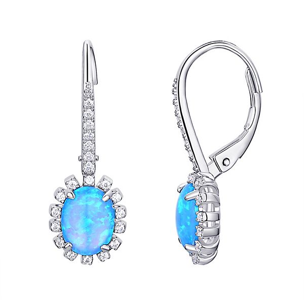 Eco Silver Luxe Sterling Silver Simulated Opal Cubic Zirconia Oval Halo ...