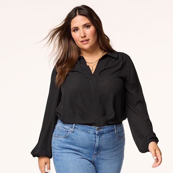 Plus Size Intempo Twist Front Crop Shirt