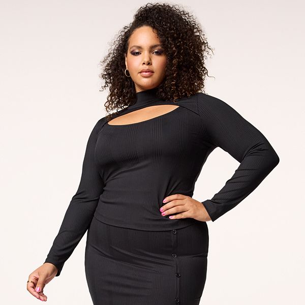 Plus Size INTEMPO Cut-Out Mockneck Top