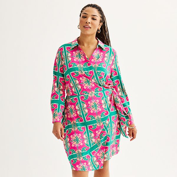 Plus Size INTEMPO Faux-Wrap Shirt Dress