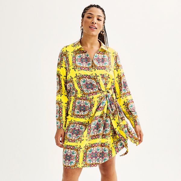Plus Size Intempo Faux Wrap Shirt Dress