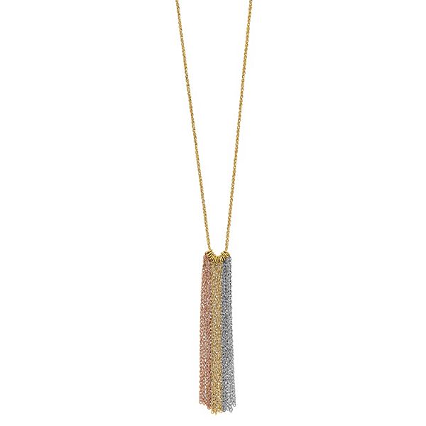 14k Gold Tri-Tone Chain Fringe Necklace