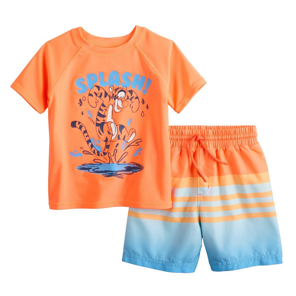 Disney's Tigger Toddler Boy Rash Guard Top & Striped Swim Trunks Set by ...