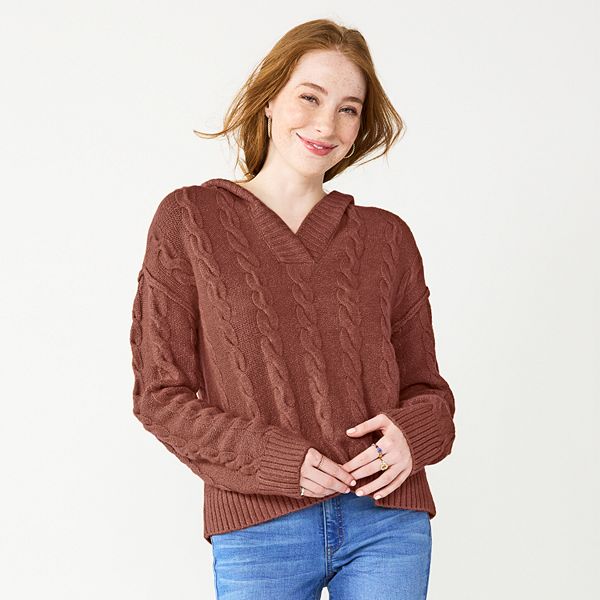 Juniors' SO® Cable Knit Hoodie Sweater