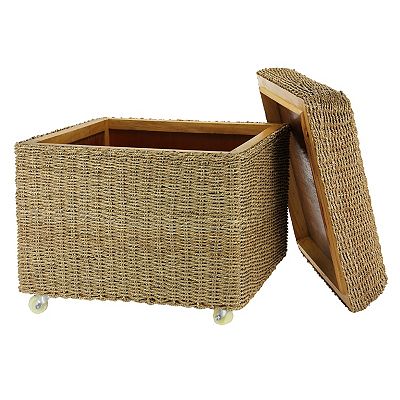 Household Essentials Rolling Seagrass Wicker Storage Seat Ottoman
